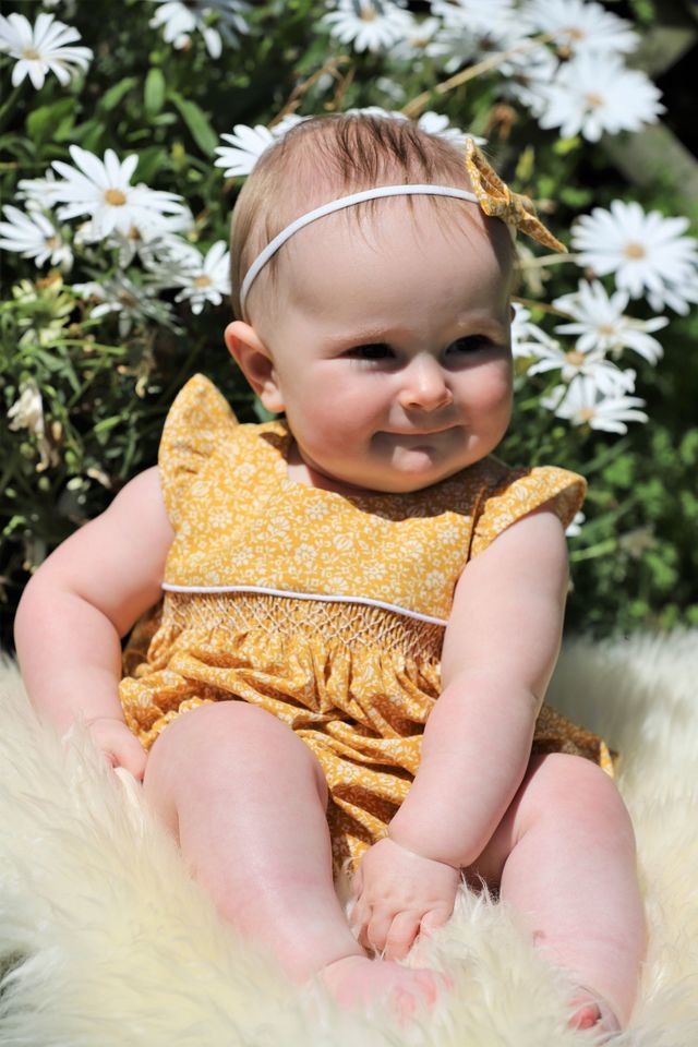3-6M Smocked Romper - My Work - Thistle & Tig